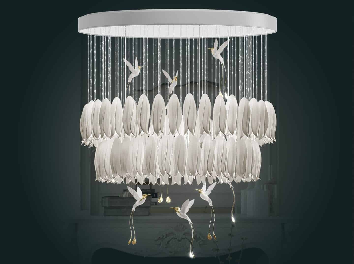 Contemporary chandelier / Swarovski crystal / porcelain / leather – CP ...